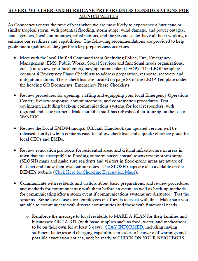 Hurricane Season Guidance for Municipalities